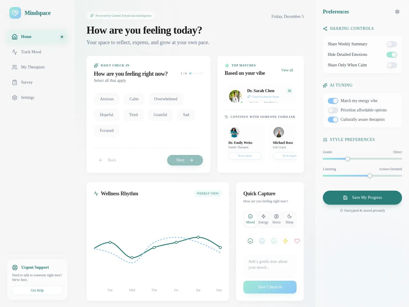 Mindspace — Ultra-Soft, Calming Mental Health Support Platform