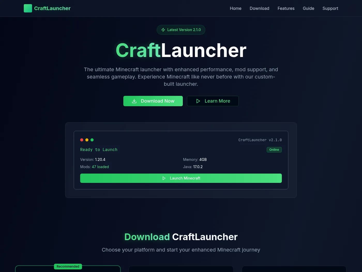 Minecraft Custom Launcher Website