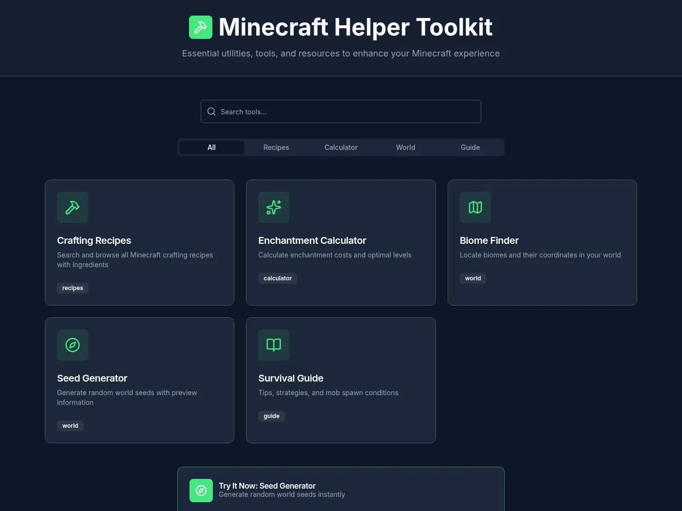 Minecraft Helper Toolkit Website