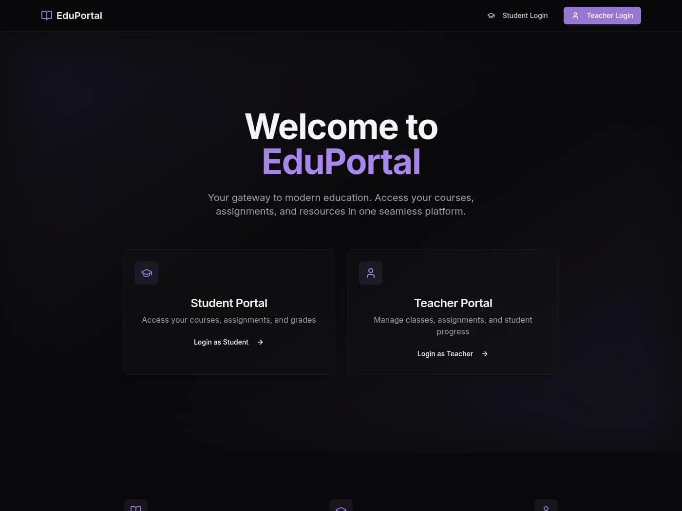 Minimal Dark-Themed Interactive Login Website for Students and Teachers