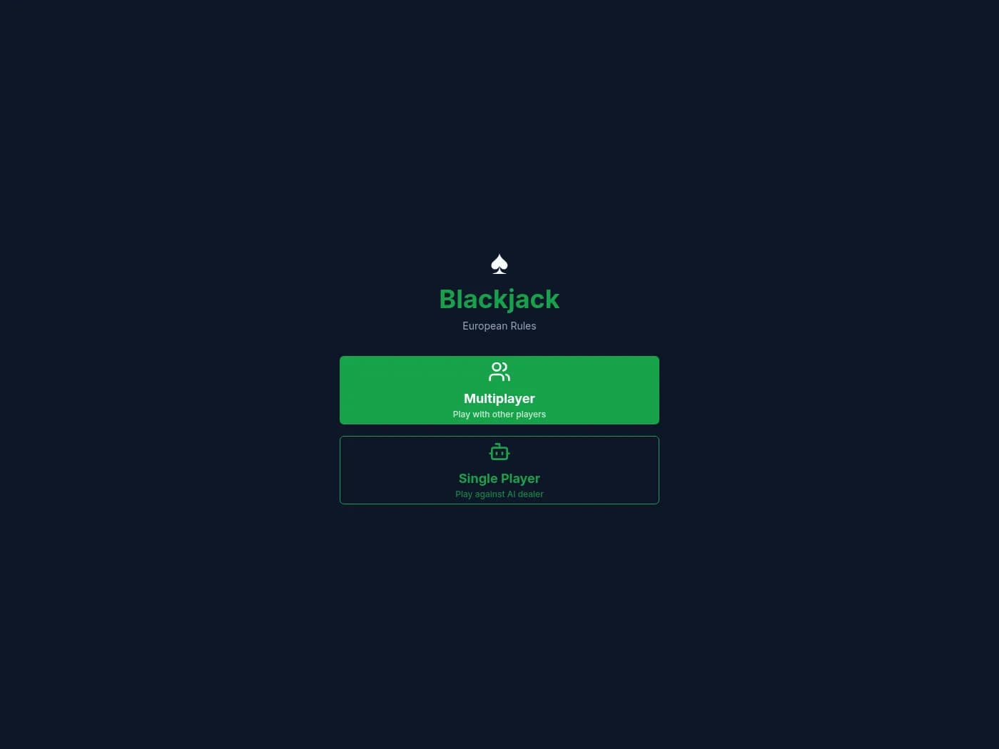 Minimalist Multiplayer Online European Blackjack