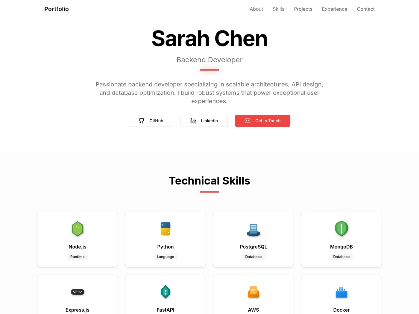Minimalist Backend Developer Portfolio