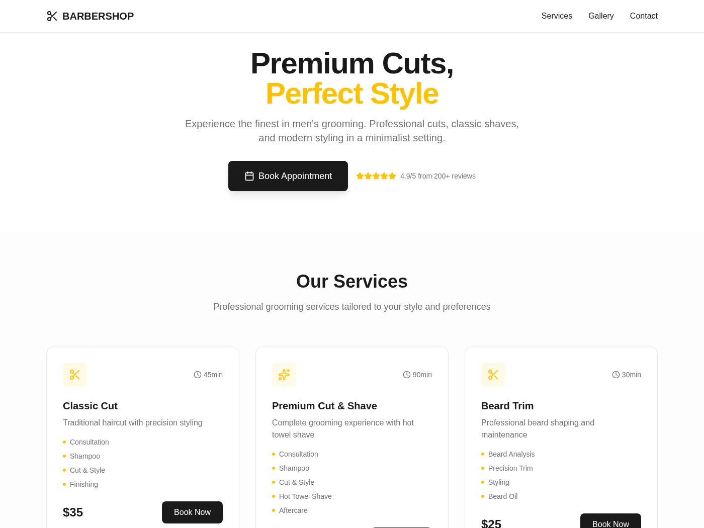 Minimalist Barbershop Booking Website