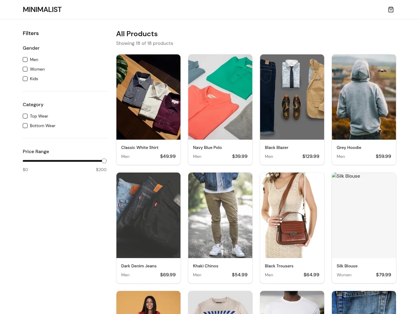 Minimalist Full-Stack Clothing E-Commerce Platform