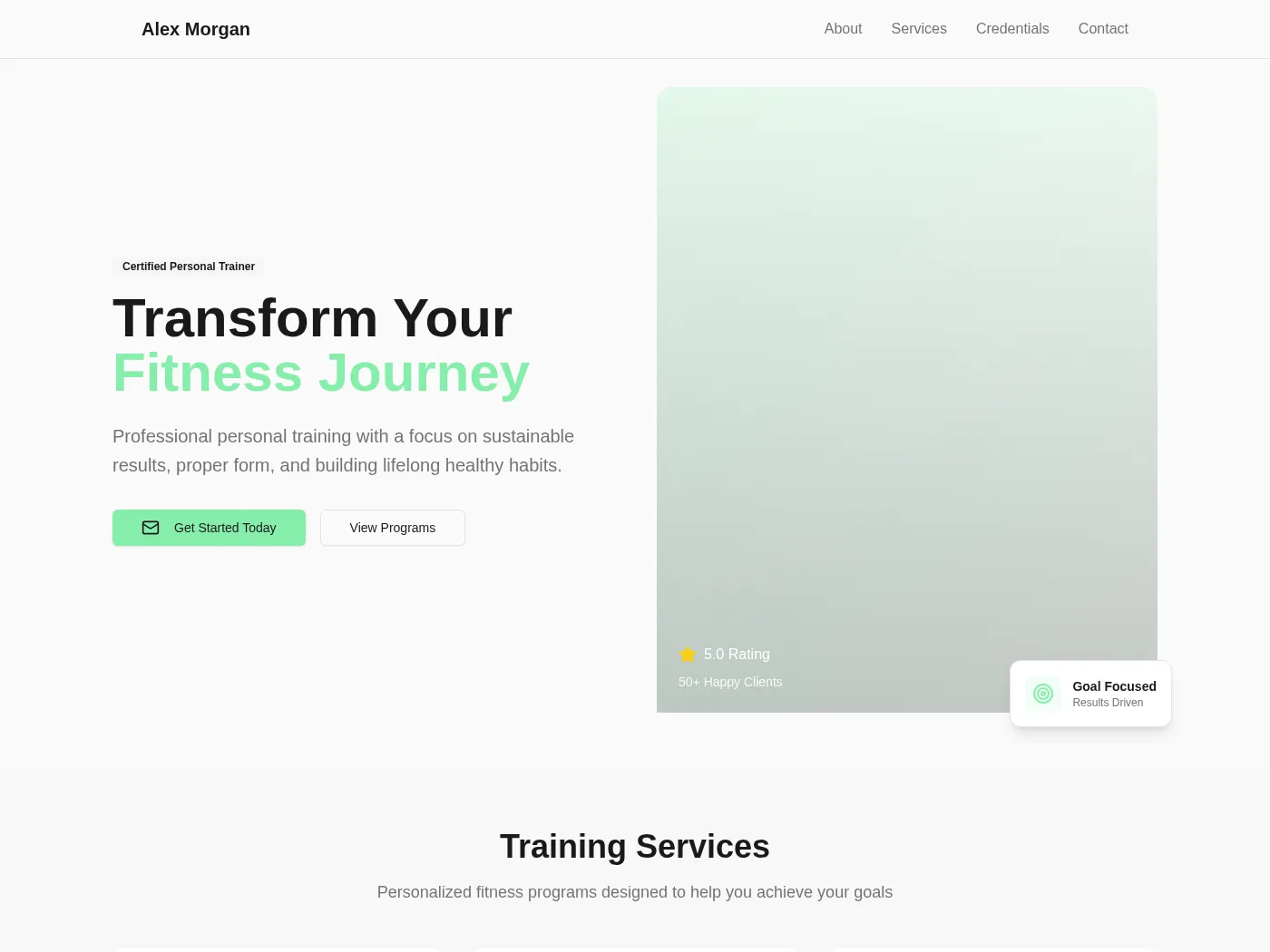 Minimalist Fitness Trainer Business Card Website