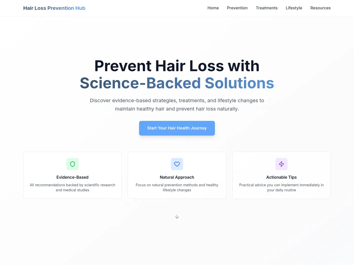 Minimalist Hair Loss Prevention Website