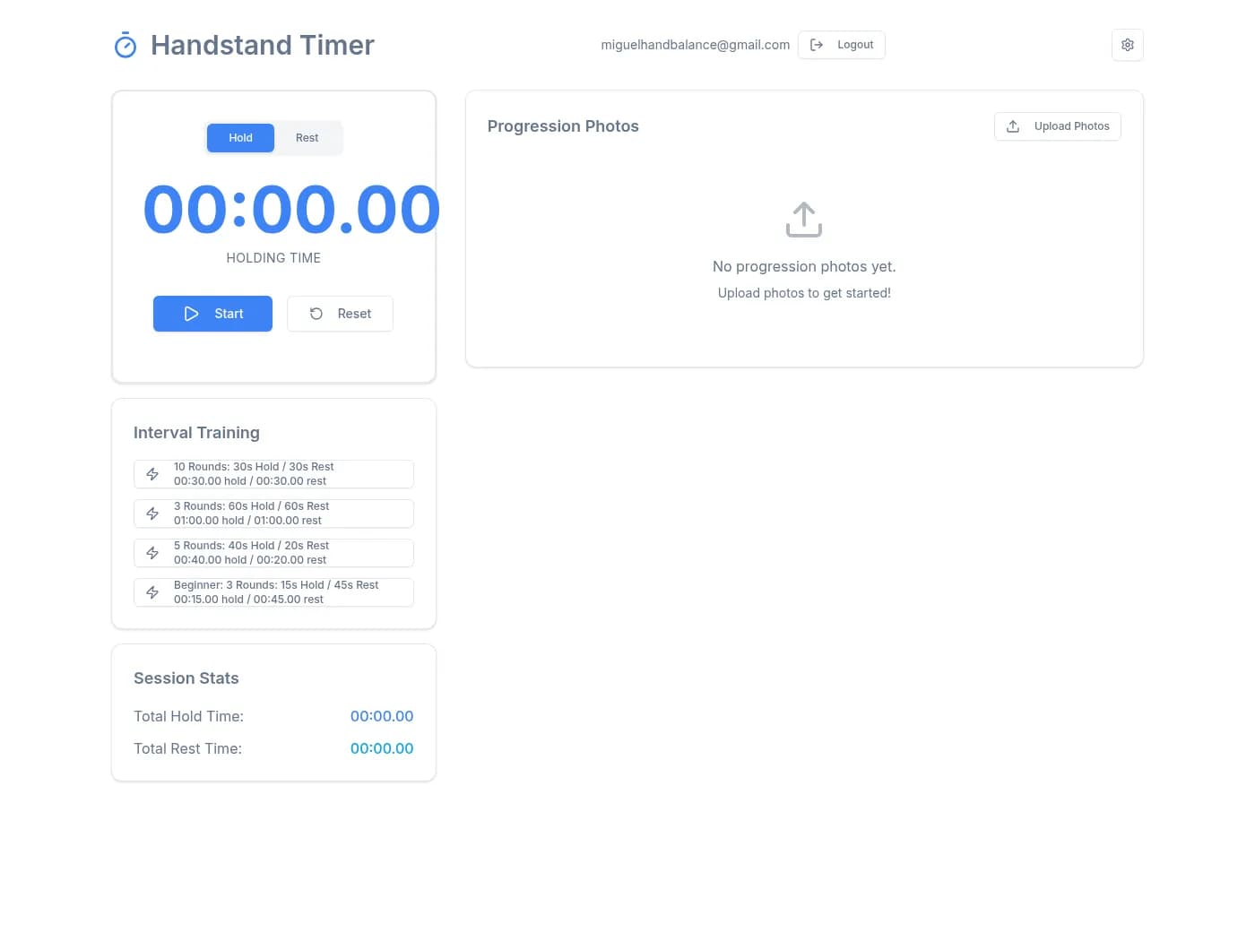 Minimalist Handstand Timer & Progress Tracker