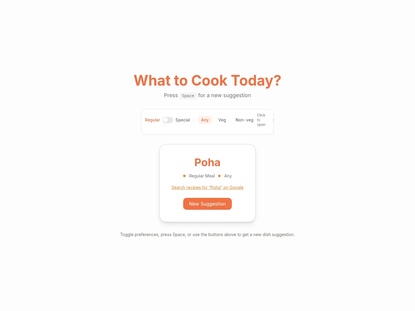 Minimalist Indian Dish Suggester
