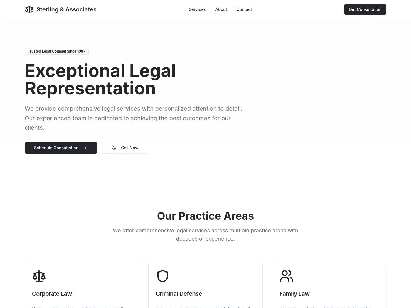 Minimalist Law Firm Landing Page