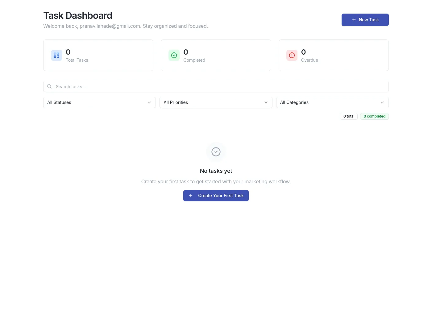 Minimalist Marketing Task Dashboard