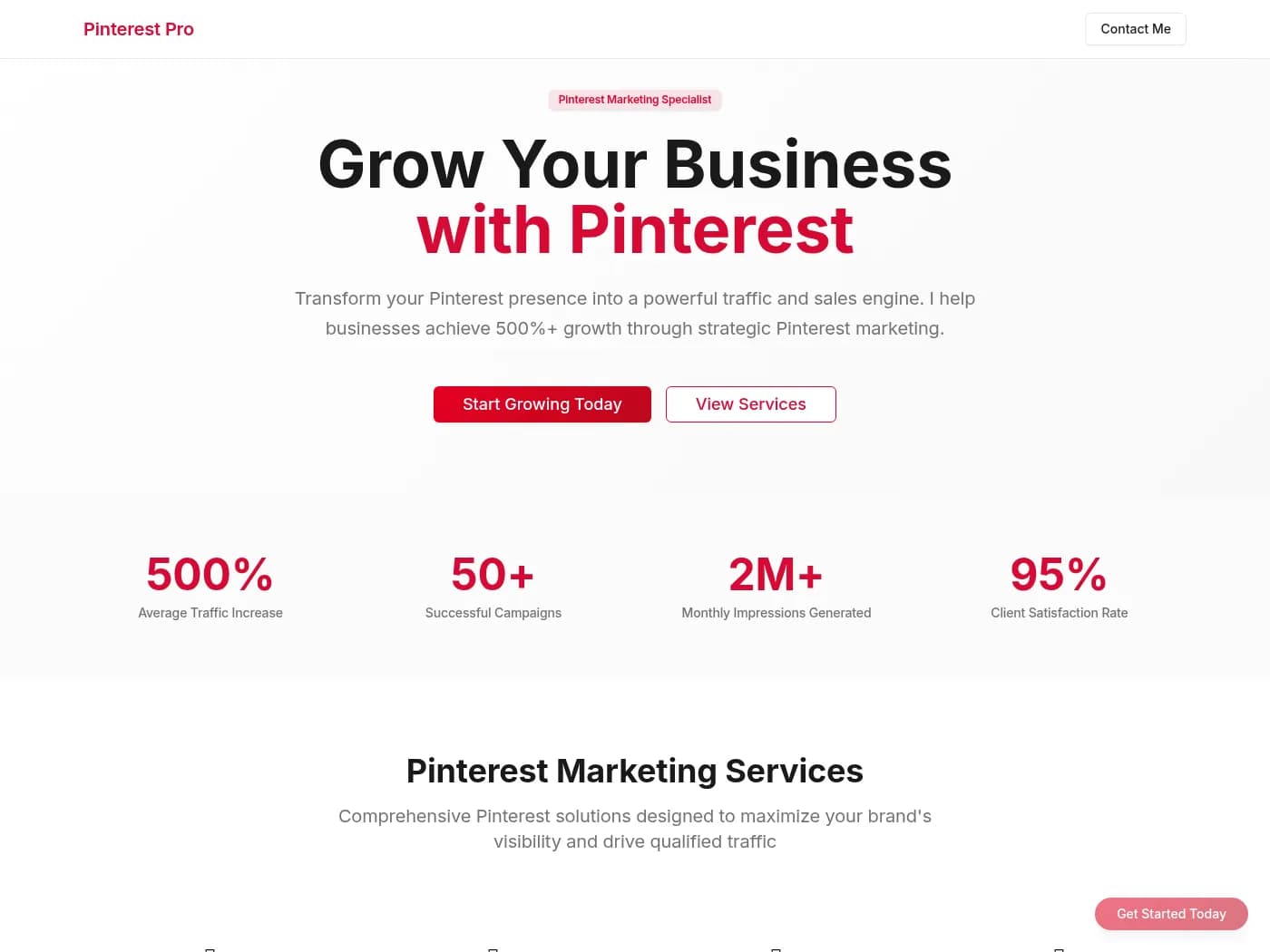 Minimalist One-Page Sales Site for Pinterest Specialist