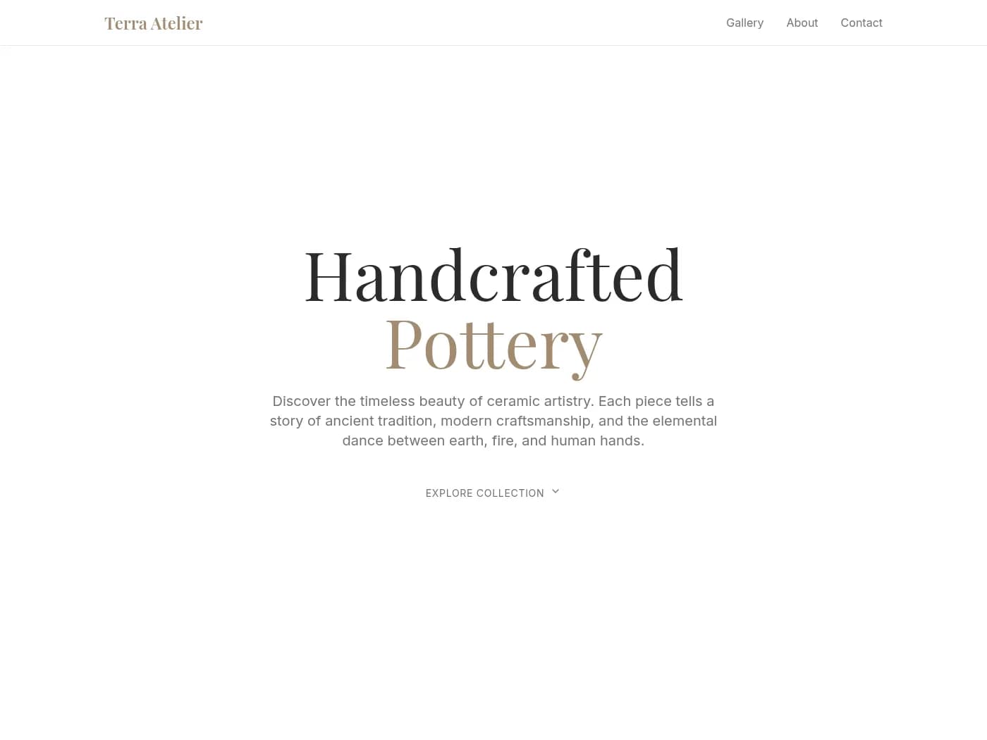 Minimalist Pottery Showcase Website