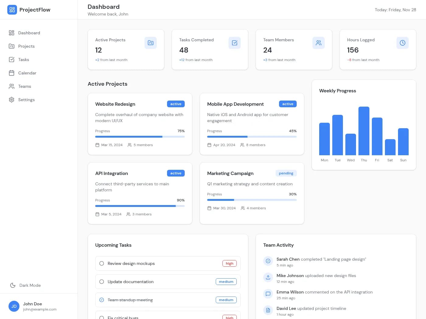 Minimalist Project Management Dashboard