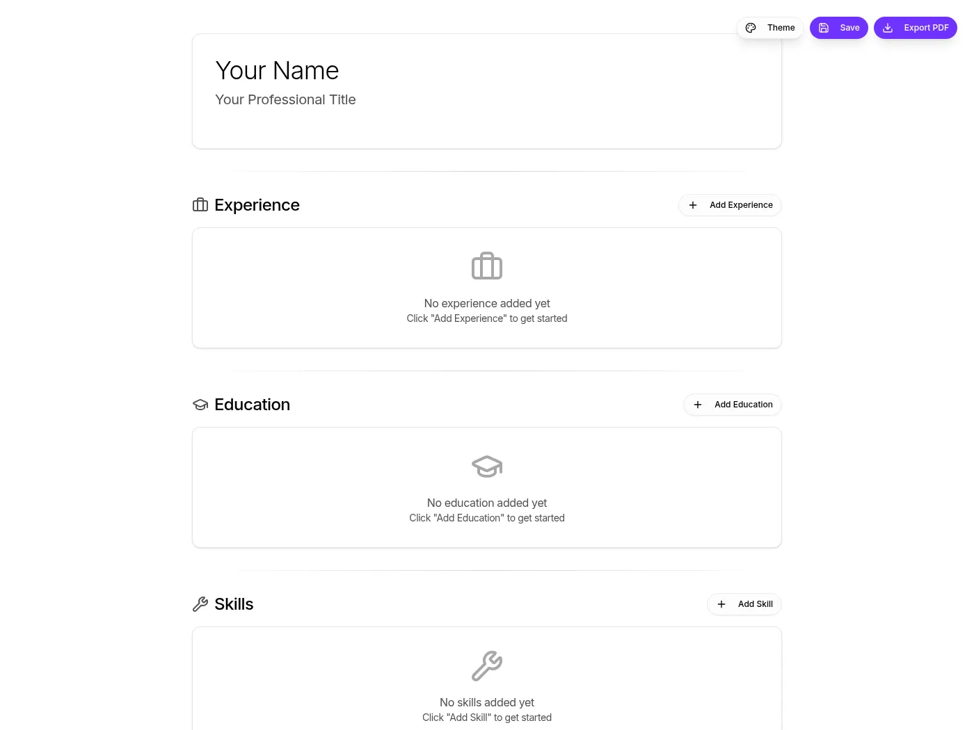 Minimalist Resume Website with Editable Sections and PDF Export