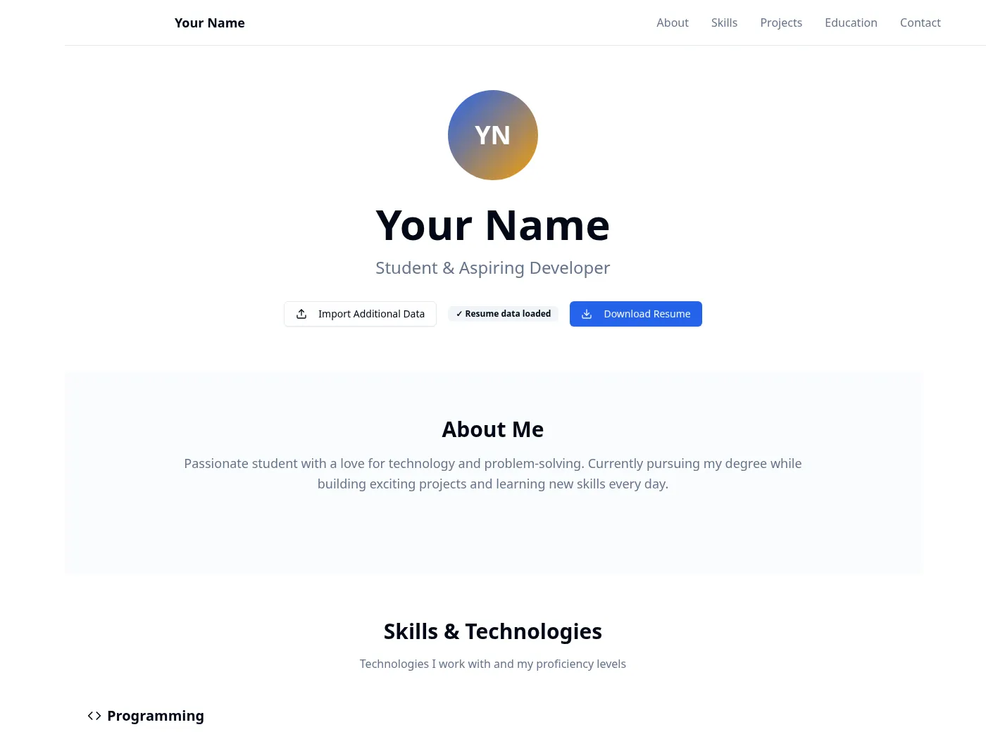 Minimalist Student Portfolio Website