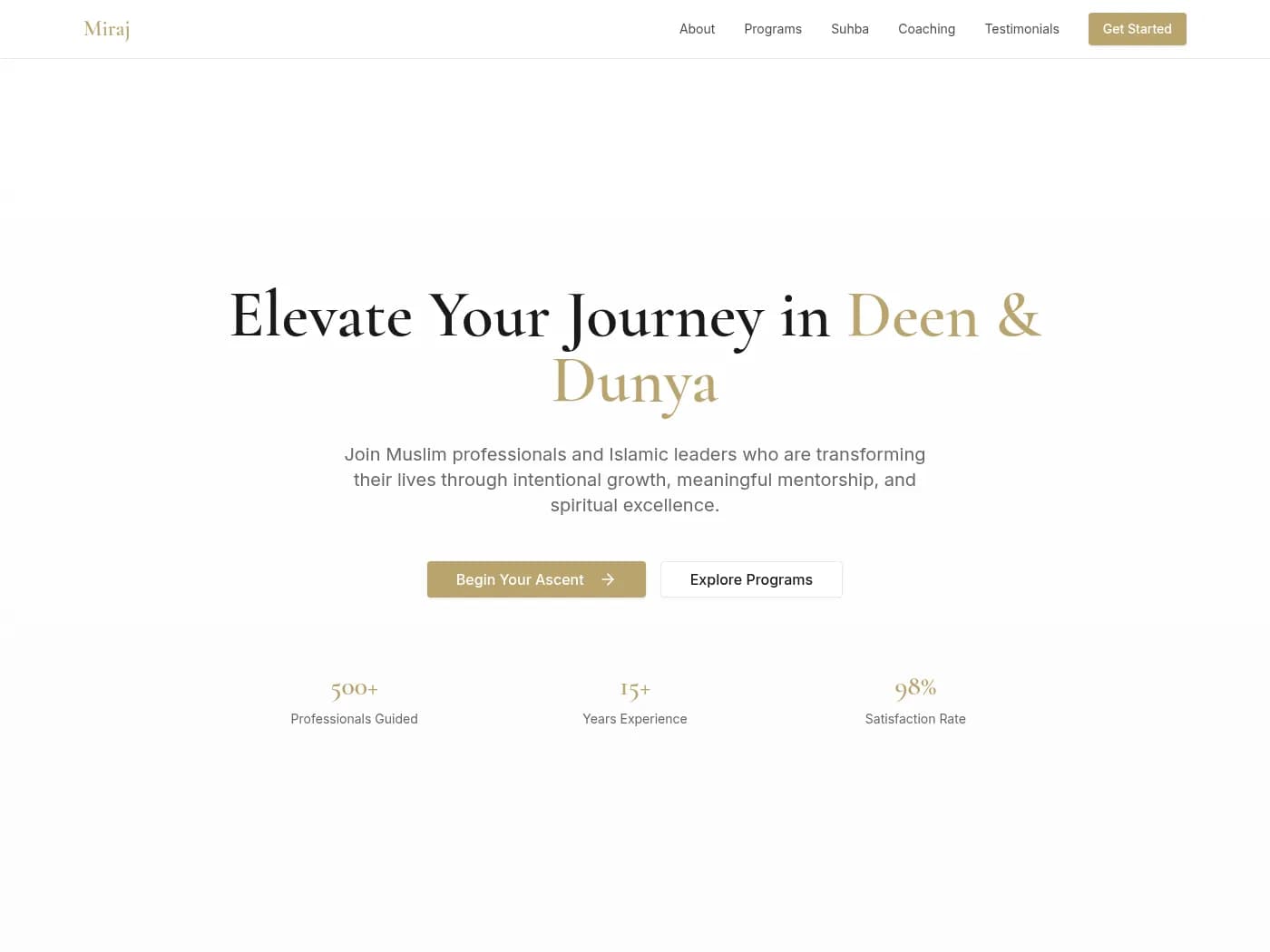 Miraj Muslim Professional Mentorship Landing Page