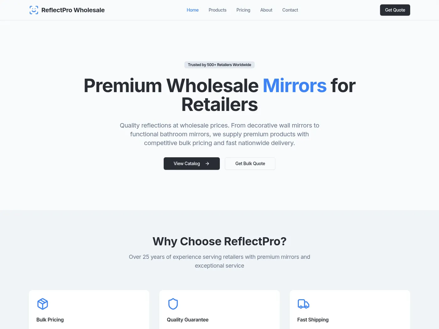 Mirror Wholesaler Shop Website