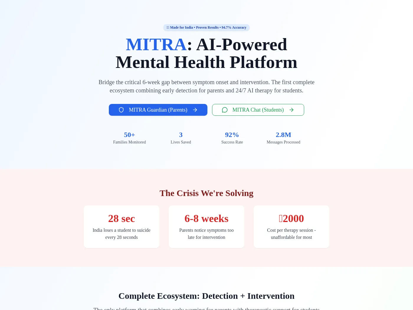 MITRA: AI-Powered Early Detection & Intervention Platform for Student Mental Health