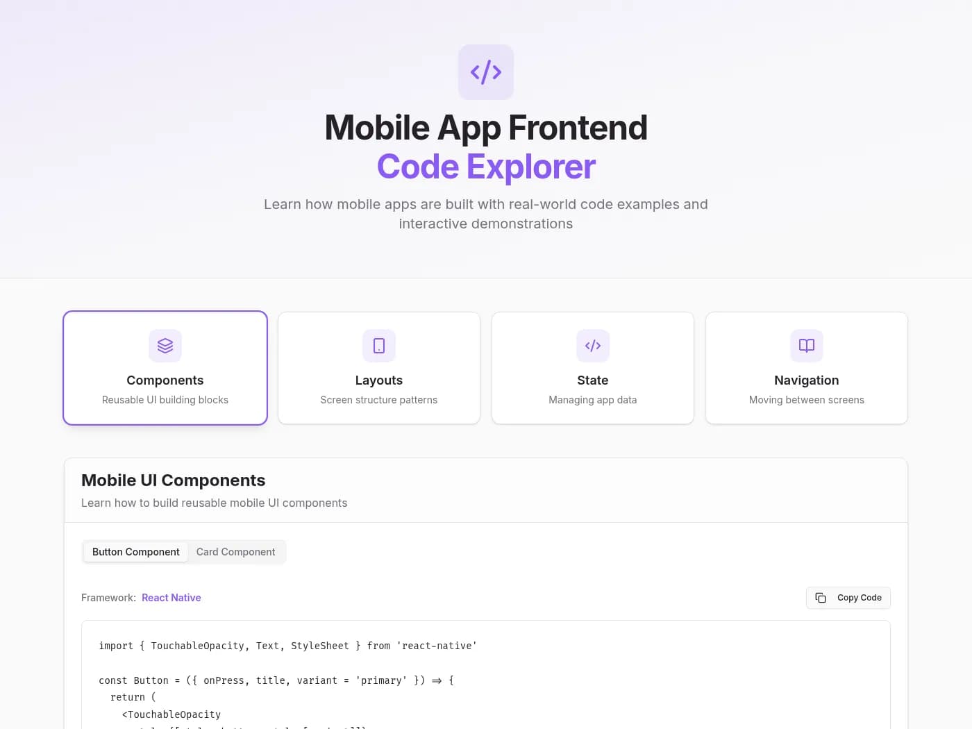 Mobile App Frontend Code Explorer