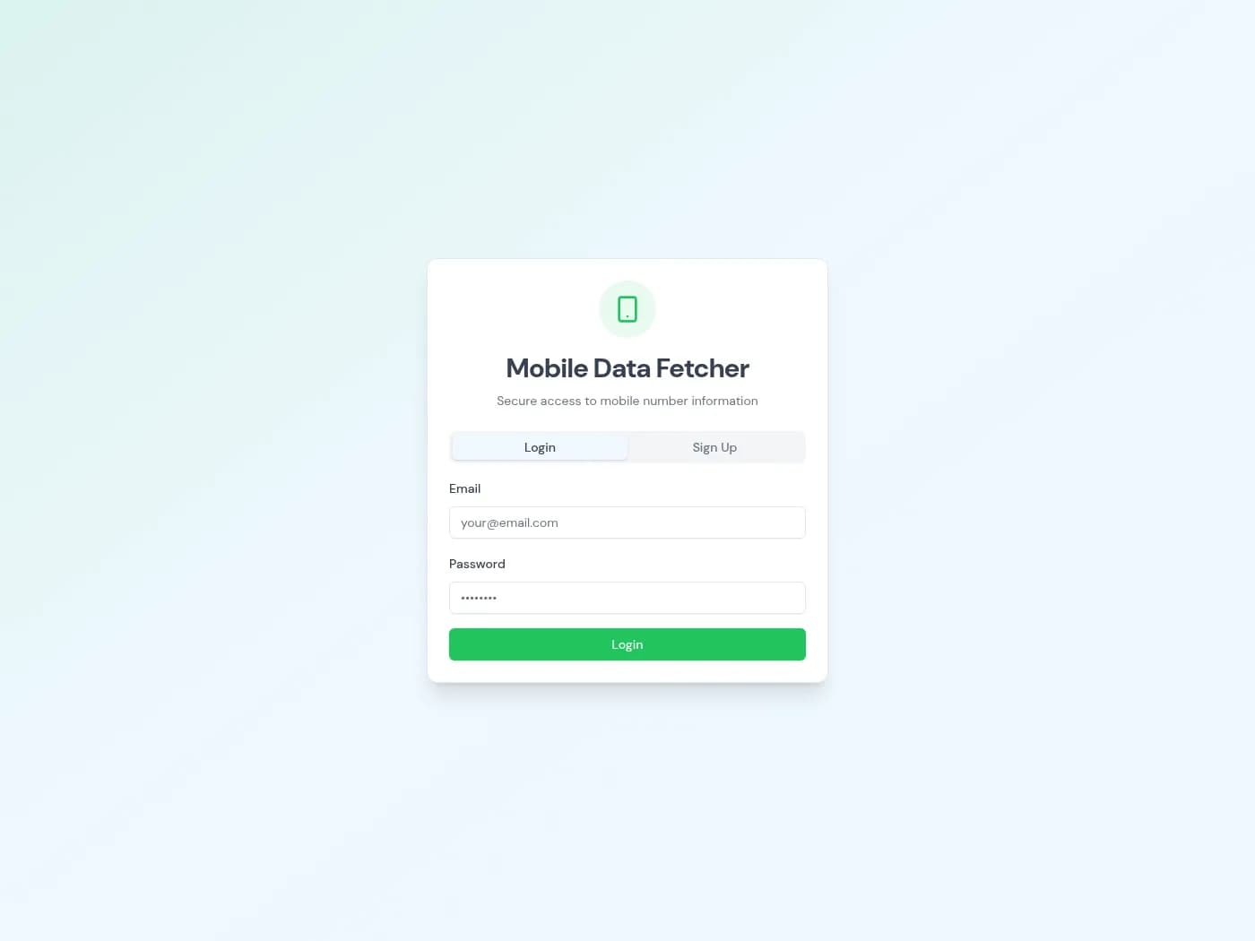 Mobile Number Data Fetcher with User Authentication