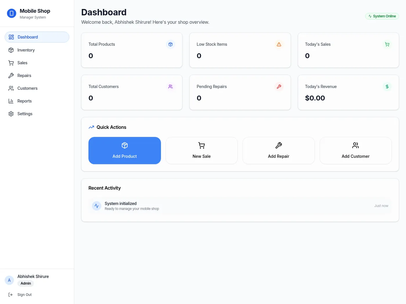 Mobile Shop Manager System