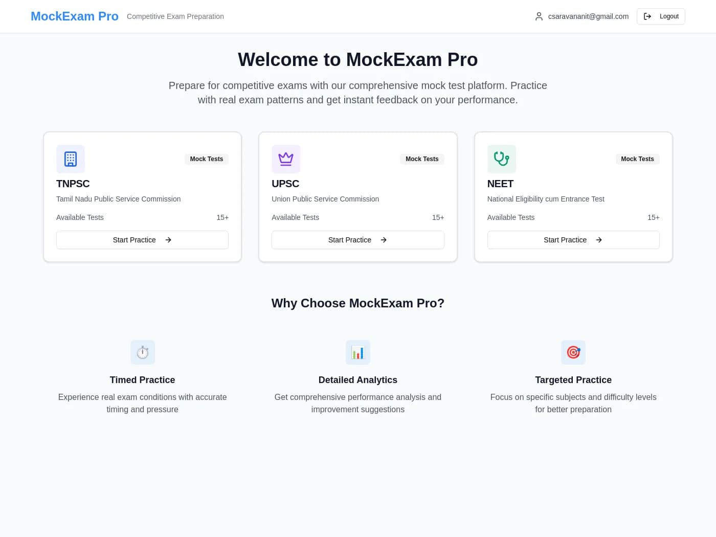 Mock Exam Platform for TNPSC, UPSC, NEET