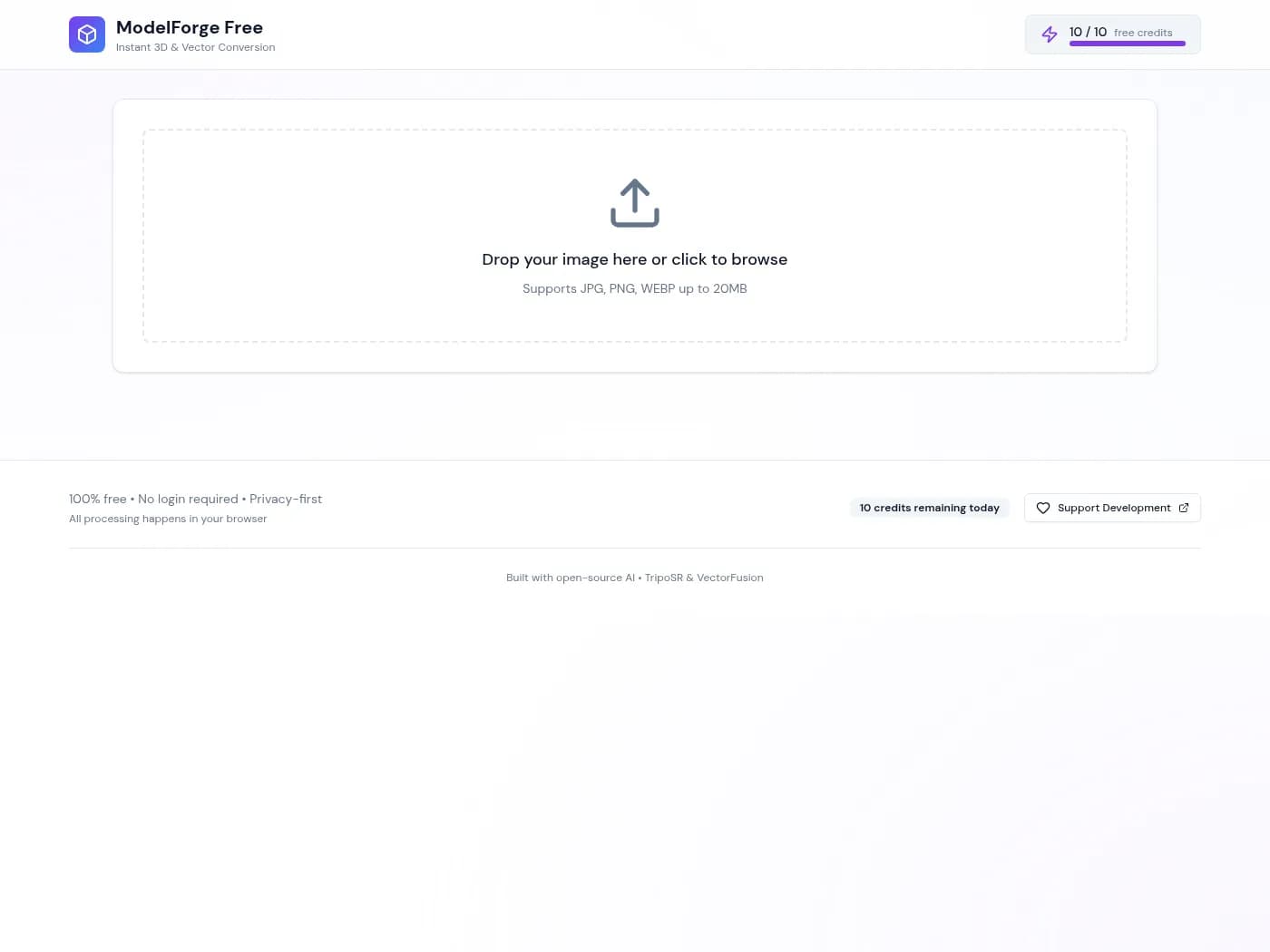 ModelForge Free: Instant 3D & Vector Image Conversion, No Login, 100% Free