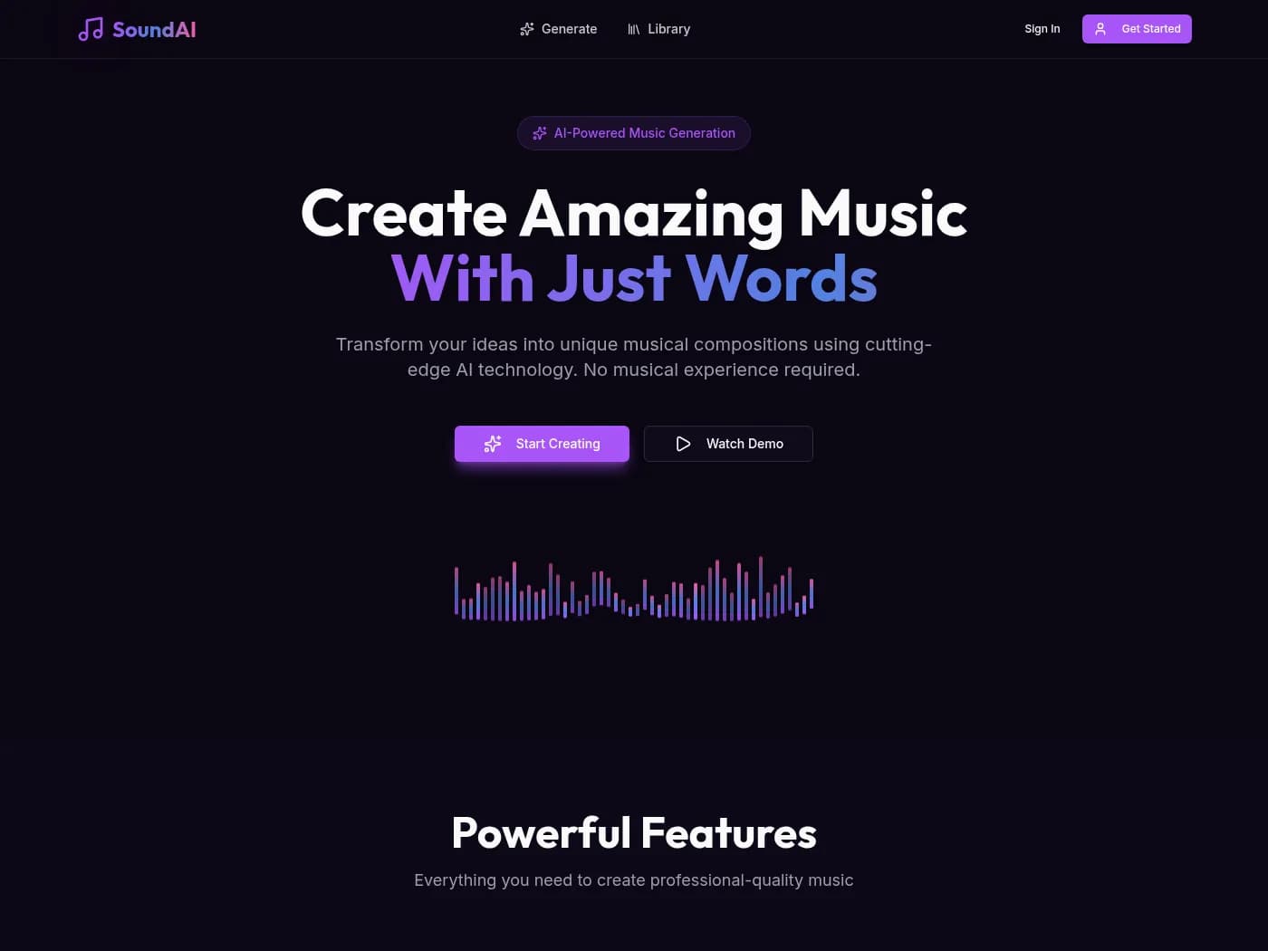 Beautiful Modern AI Music Generation Platform