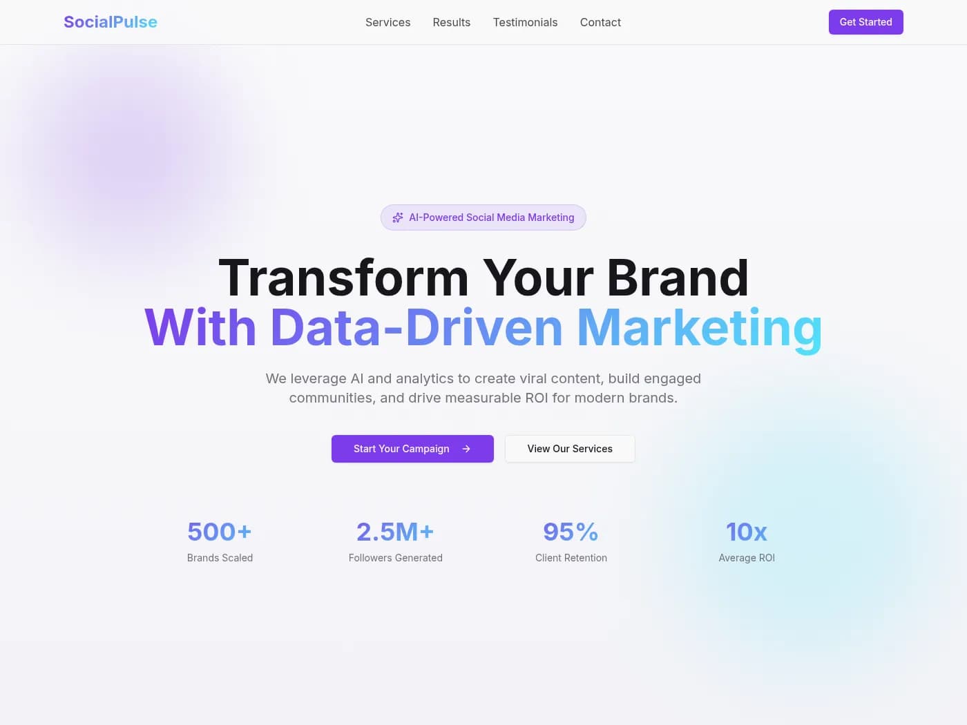 Modern Minimalist AI-Powered Social Media Agency Website