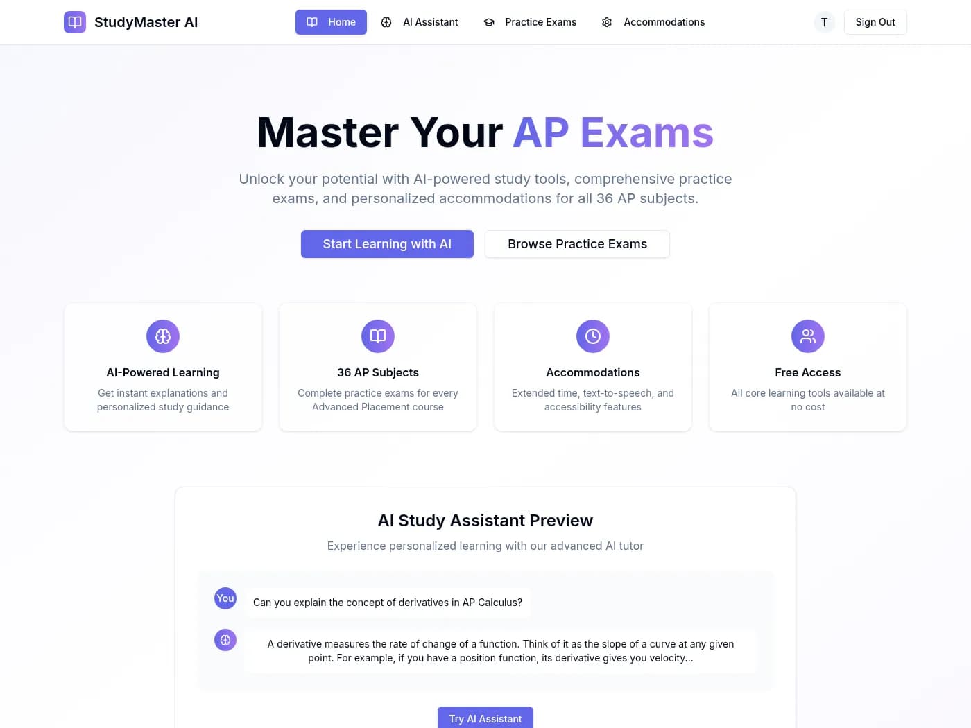 Modern AI-powered Study Platform for AP Subjects