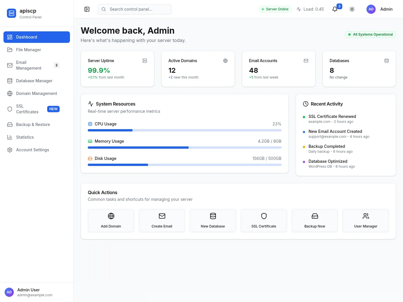 Modern apiscp Control Panel Theme