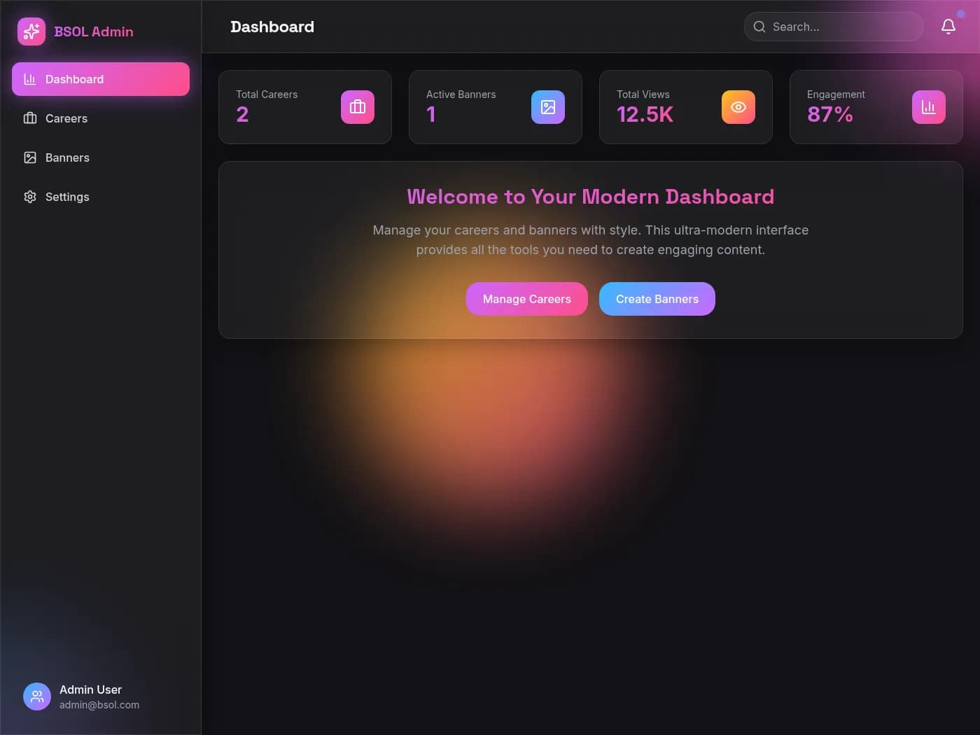 Vividly Modern Admin Dashboard for Careers & Banners