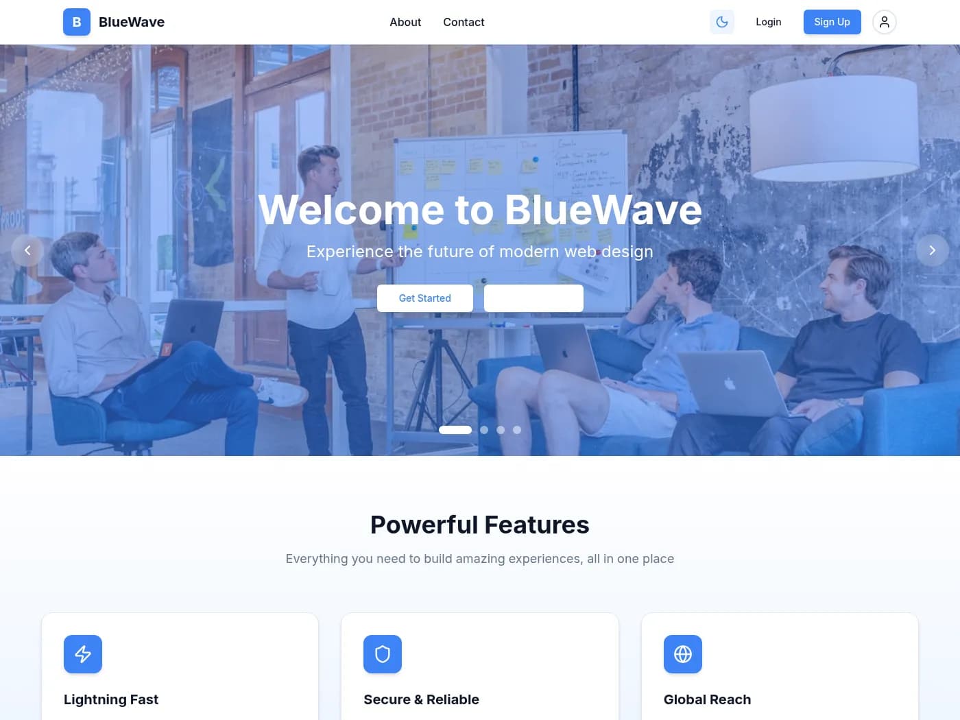 Modern Blue-Themed Homepage with Logo, Header, Carousel, and Animations