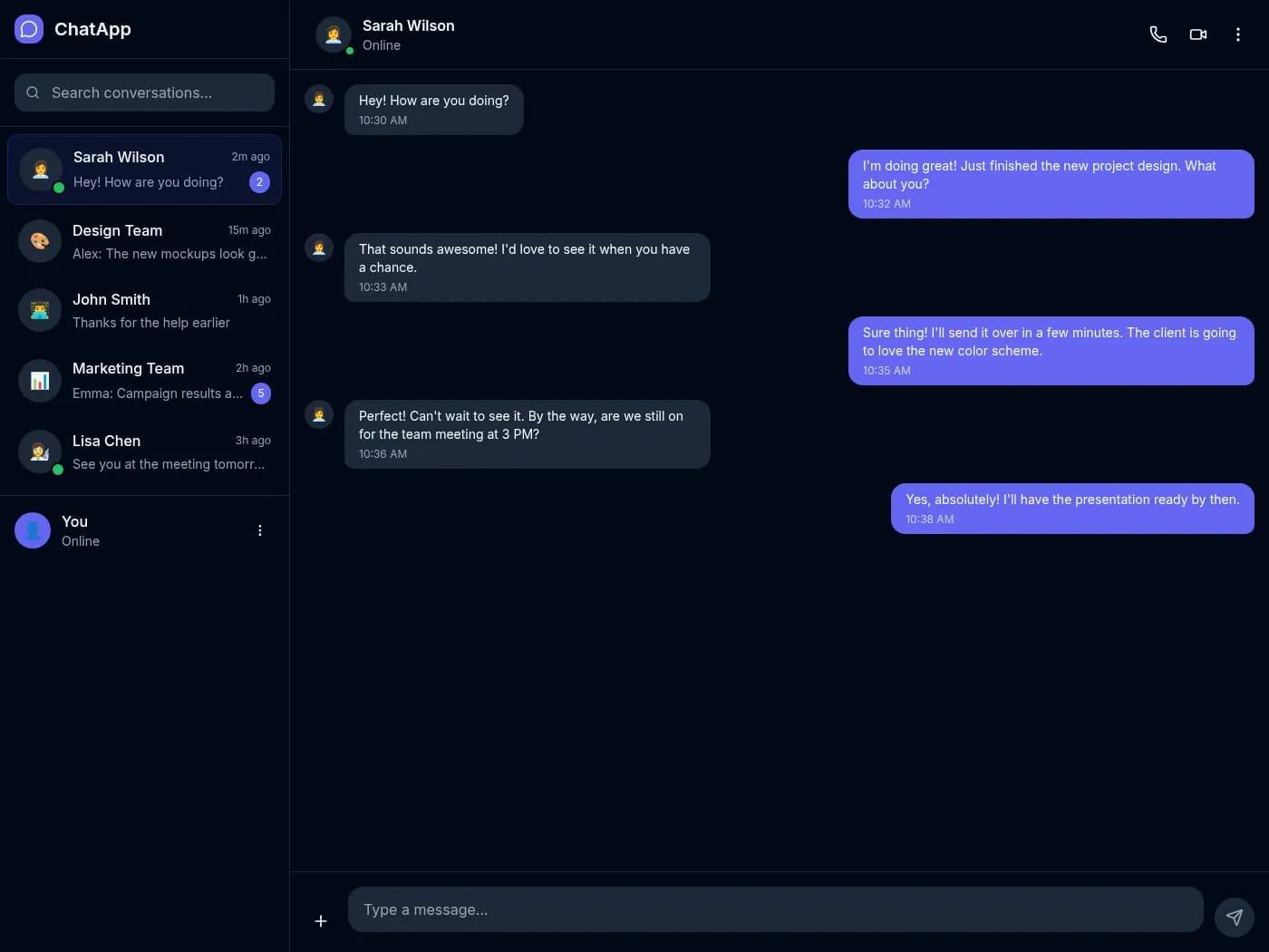 Modern Chat UI with React & Tailwind CSS