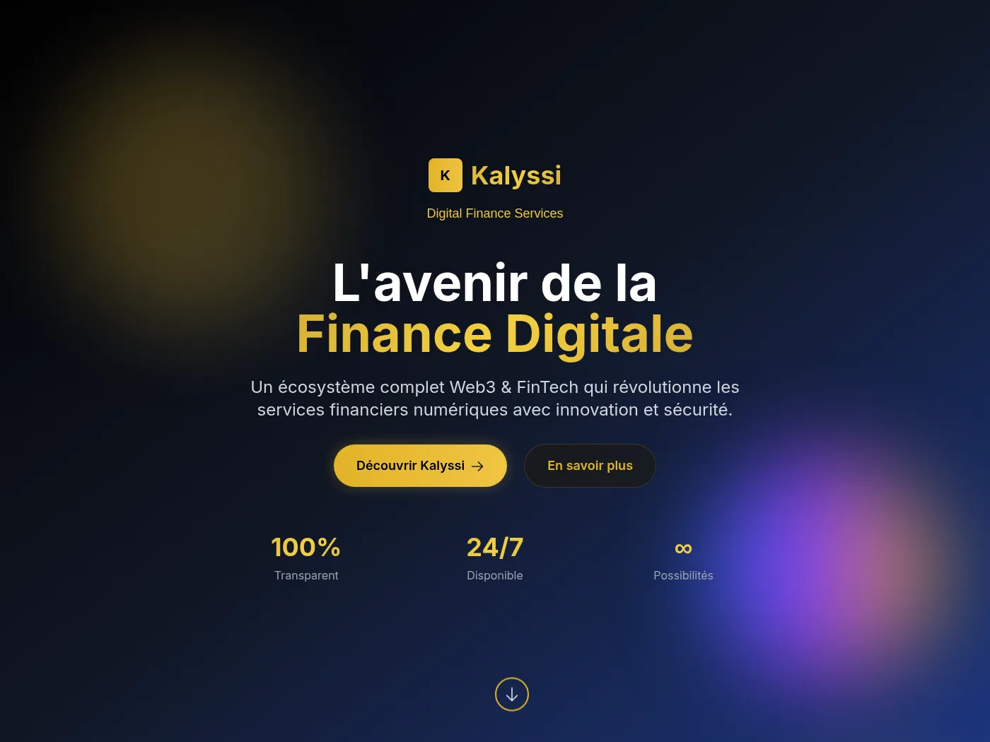 Modern Dark Gradient Web Page with Gold Accents
