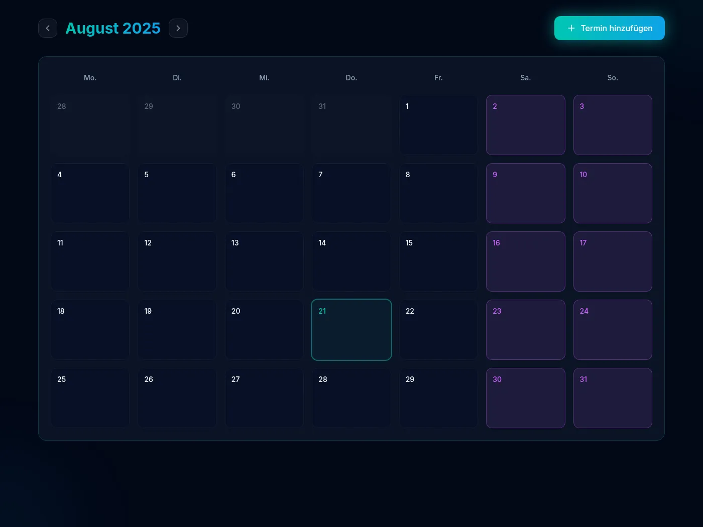 Modern Dark Mode Calendar Web App for NRW