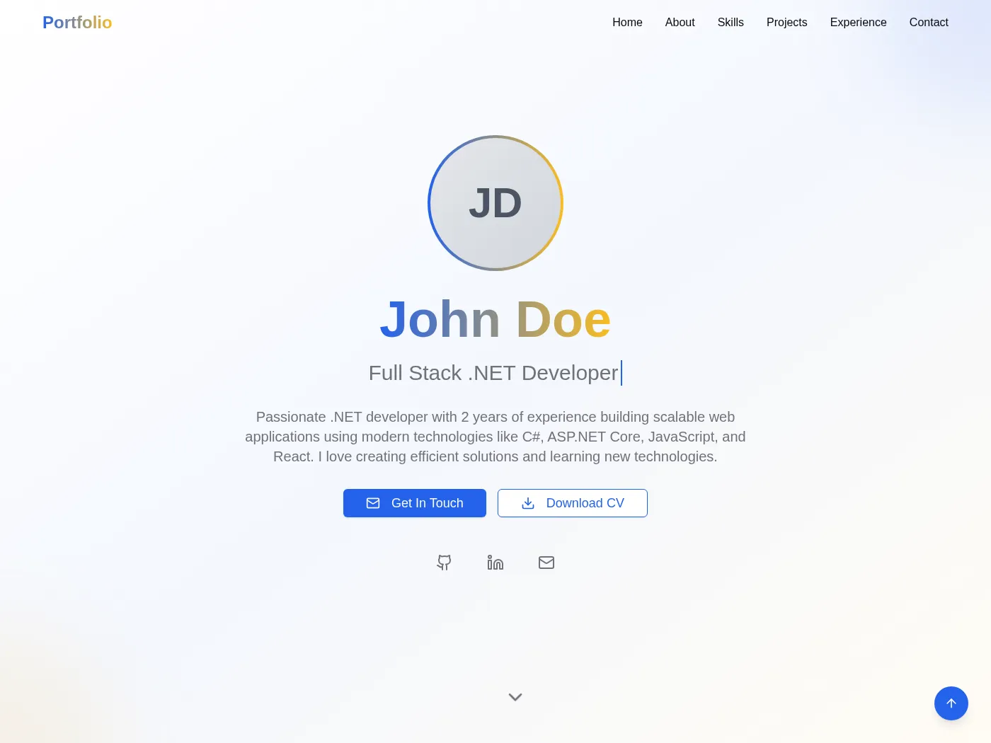 Modern Portfolio Website for .NET Full Stack Developer