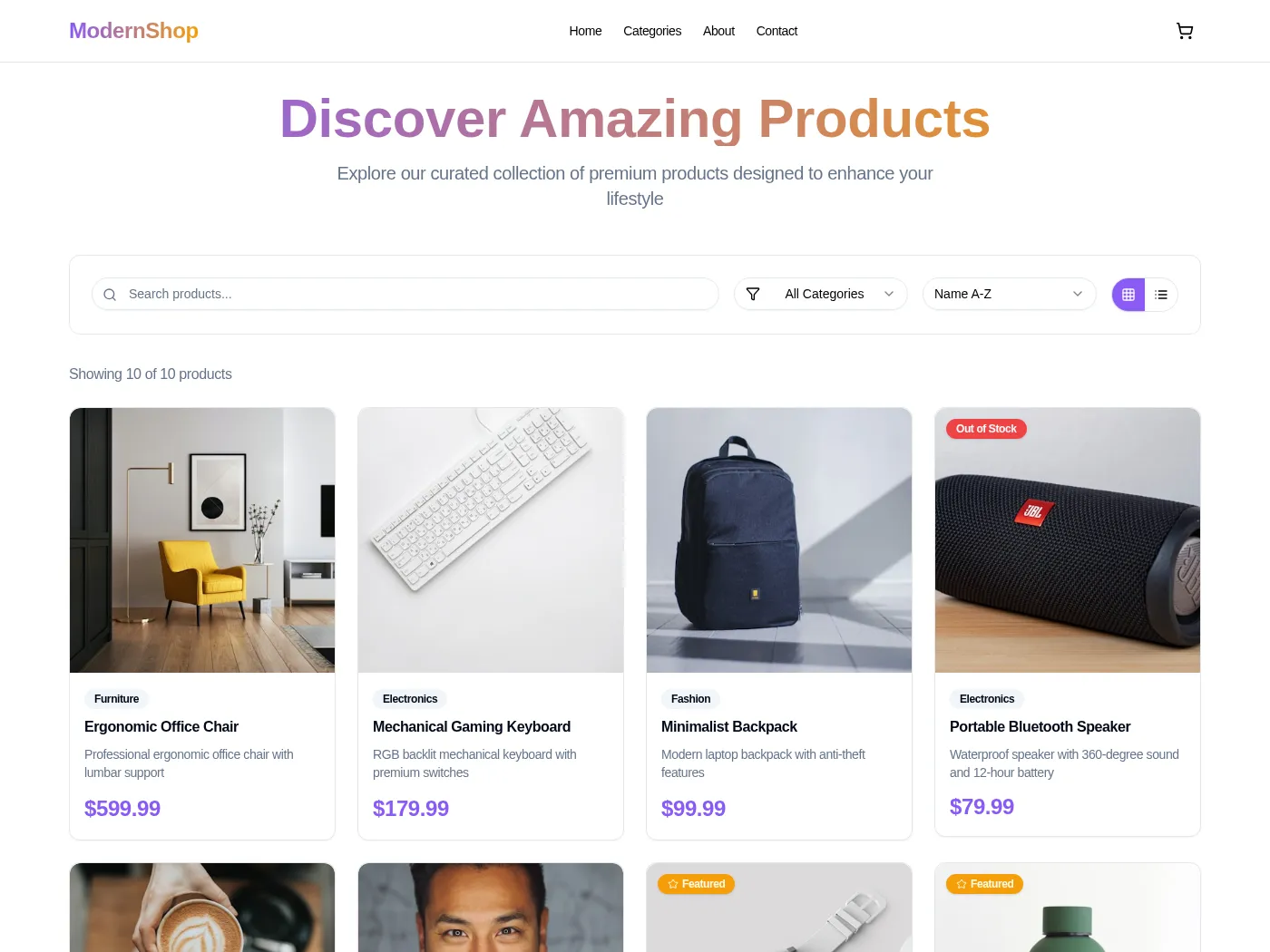 Modern E-Commerce Platform with Animated Cart & PDF Invoice Generation