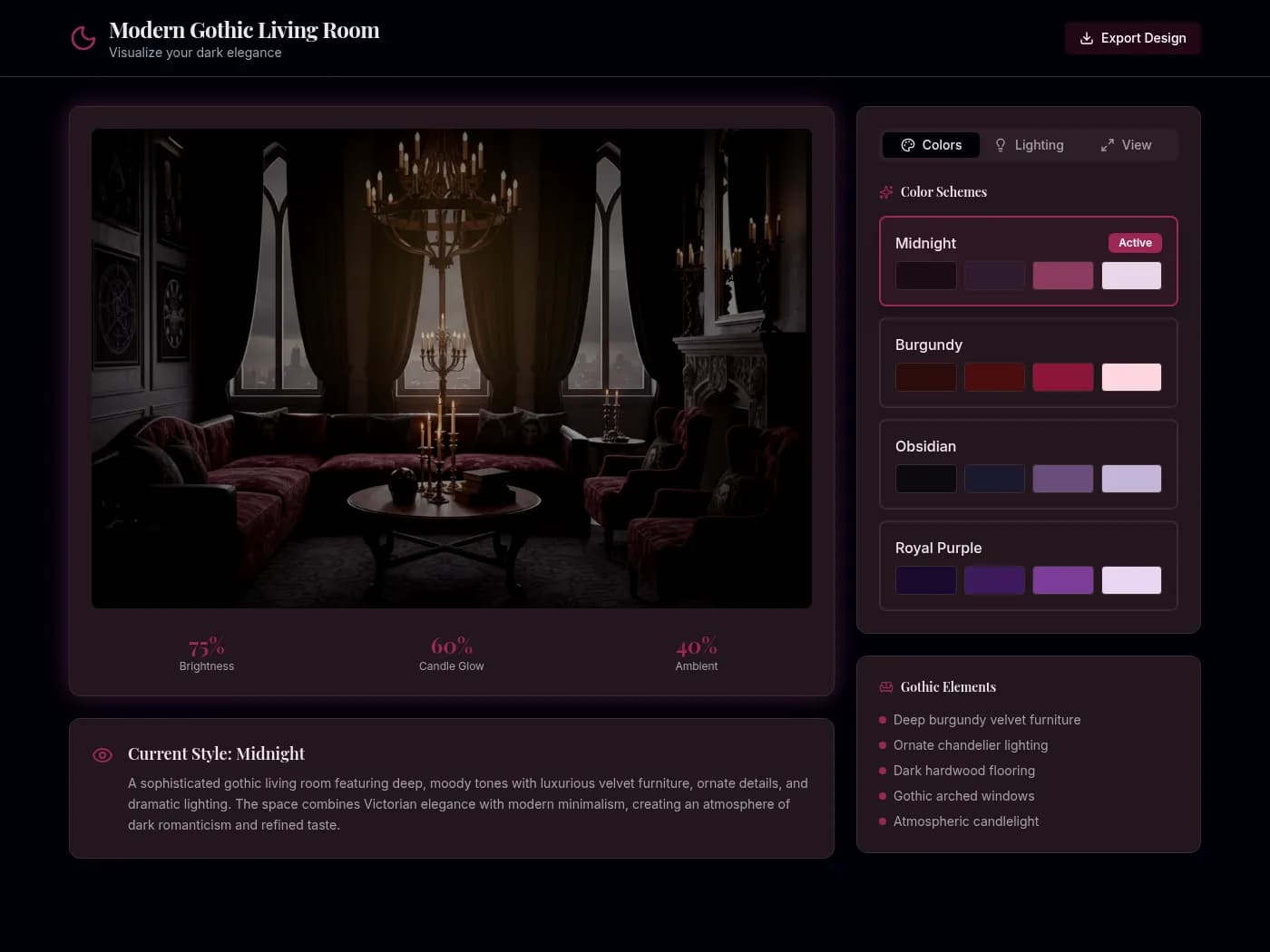 Modern Gothic Living Room Visualizer