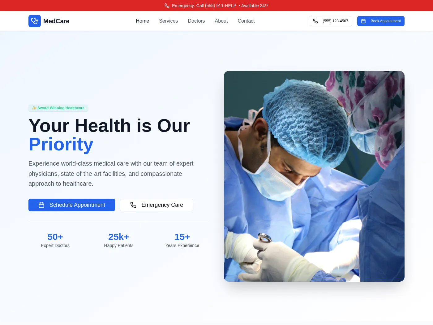 Modern Hospital Landing Page Website