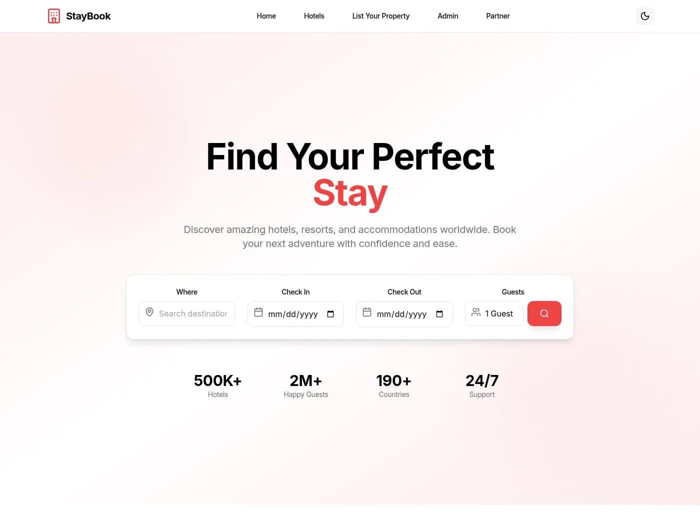 Modern Hotel Rental Platform with Admin & Partner Portal