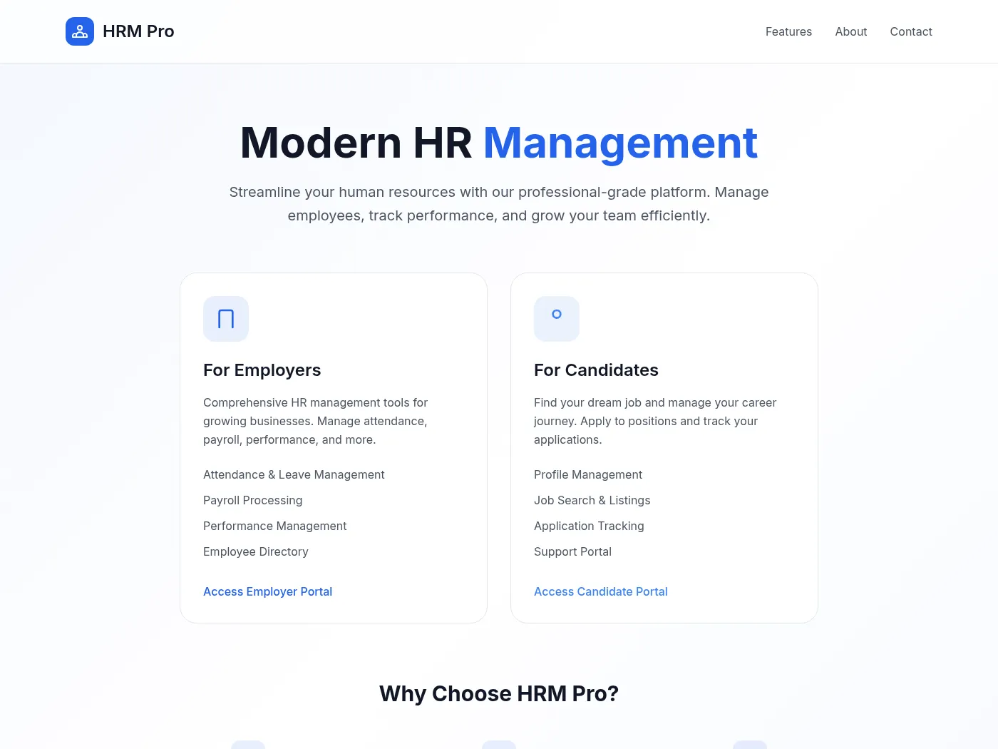 Modern Web-Based HRM Dashboard for Employers and Candidates