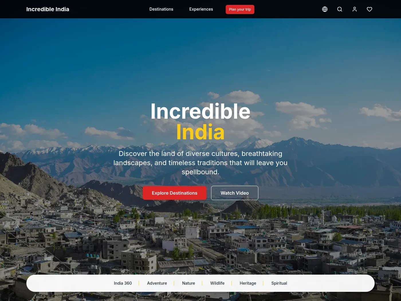 Incredible India Hero Section: Modern Tourism Web Experience