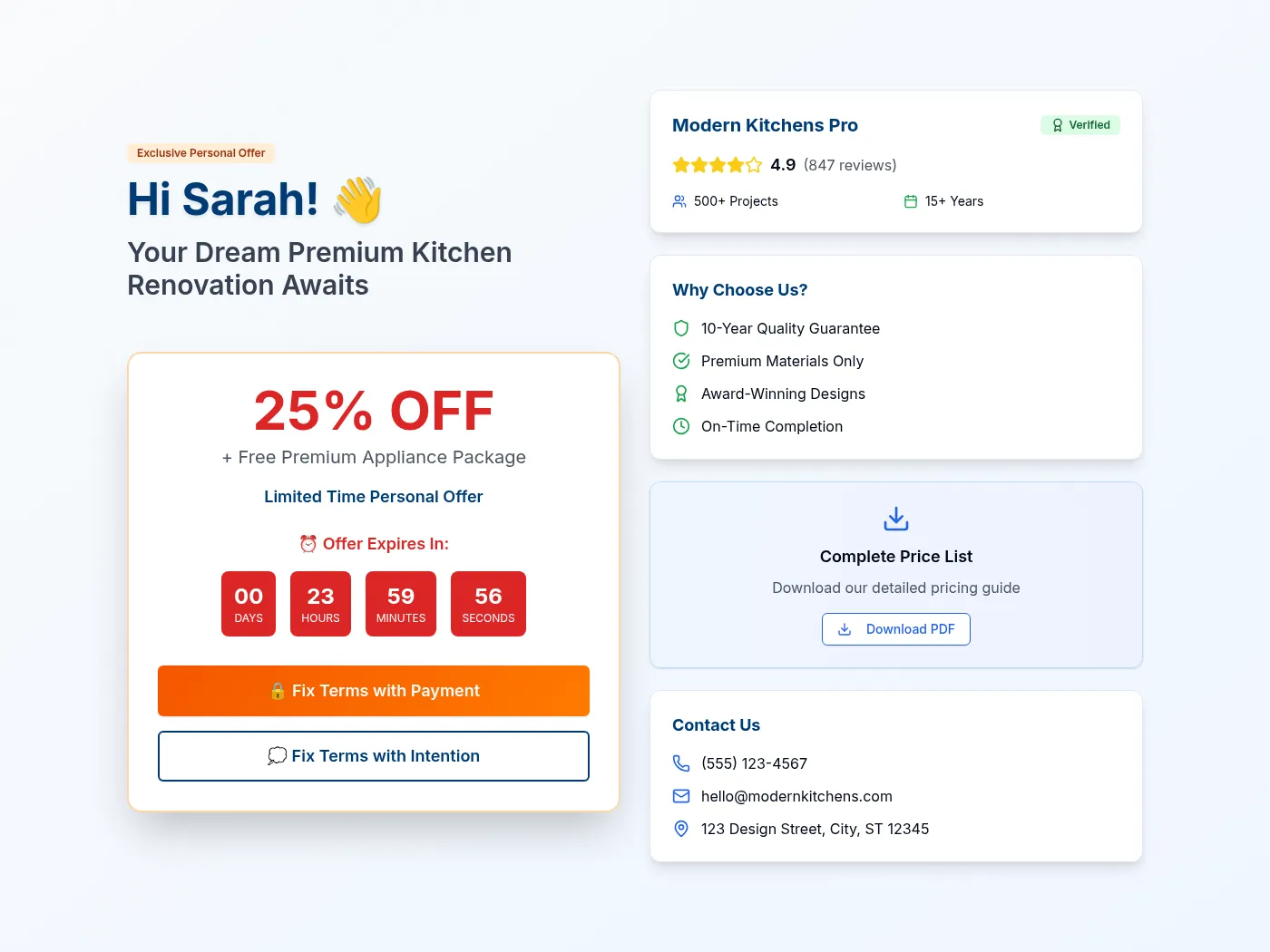 Modern Kitchens One-Pager Offer Platform
