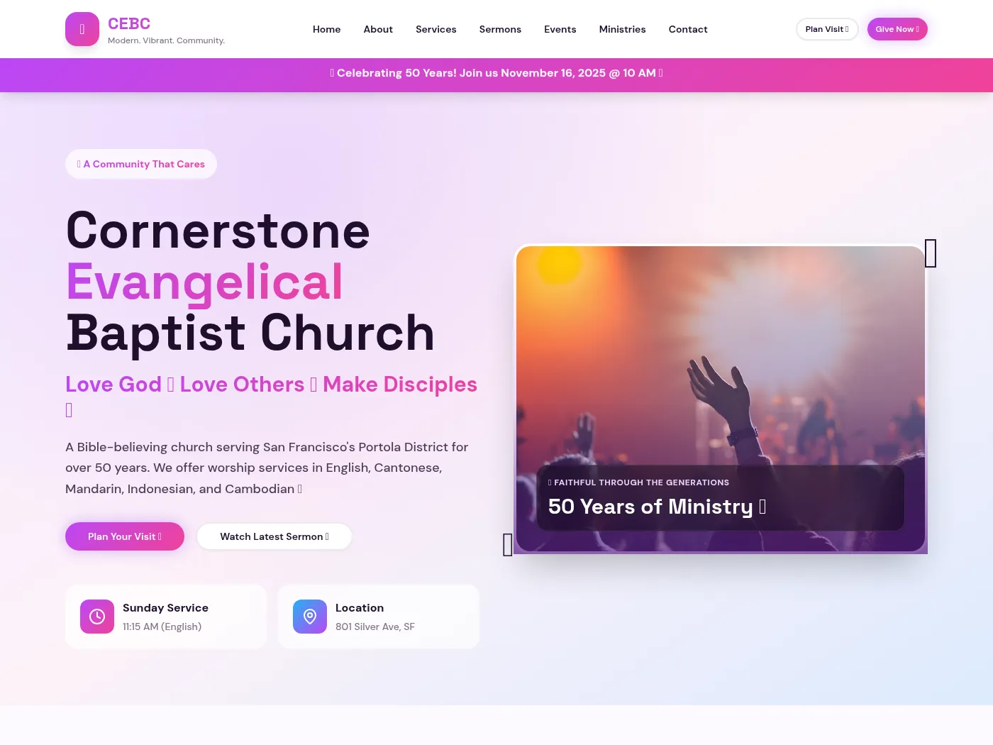 Modern Mobile-First Church Website Redesign for CEBC