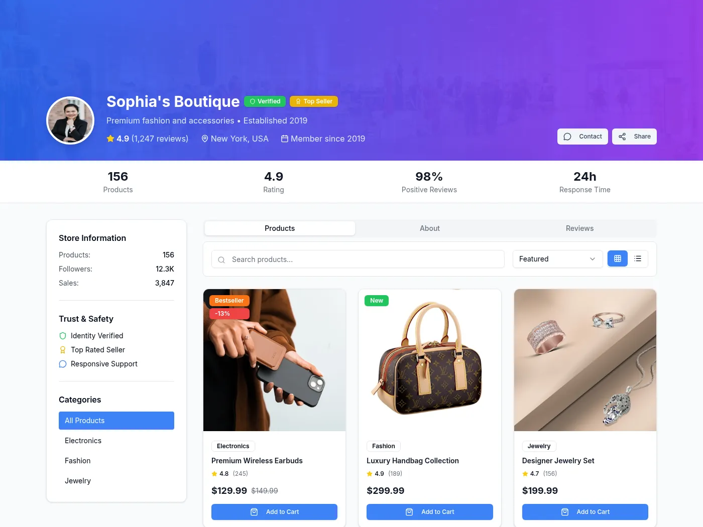 Modern Multi-Vendor Seller Storefront Design