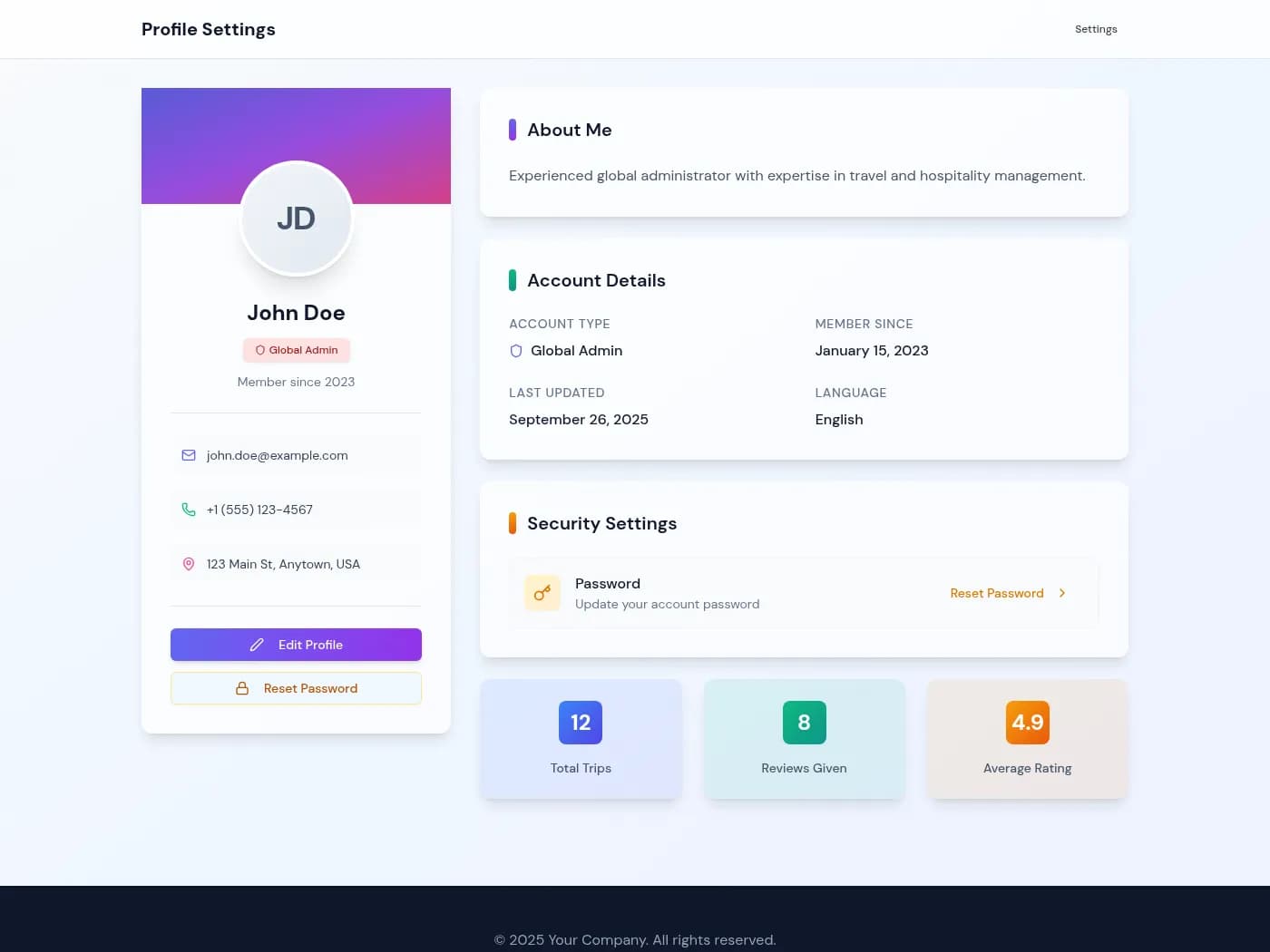 Modern User Profile Page with Password Reset