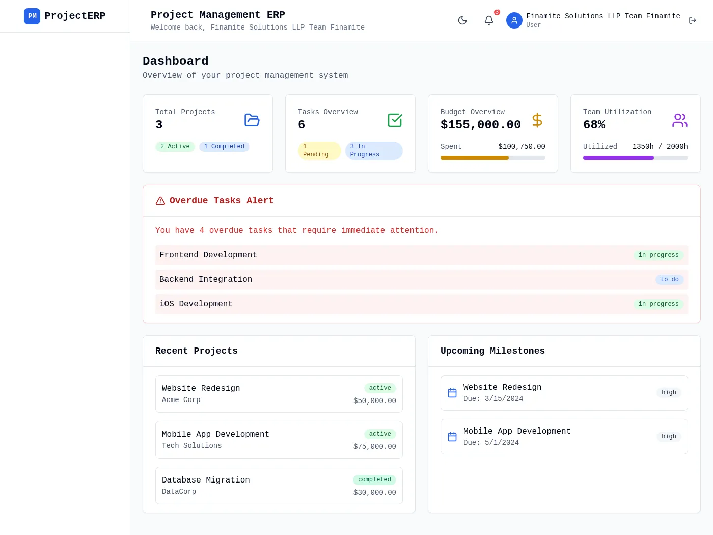Modern Project Management ERP with Gantt Chart & Role-Based Access
