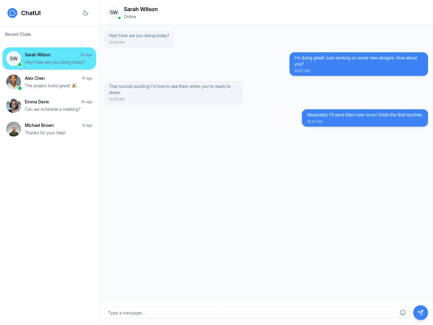 Modern Real-Time Chat UI with Tailwind CSS