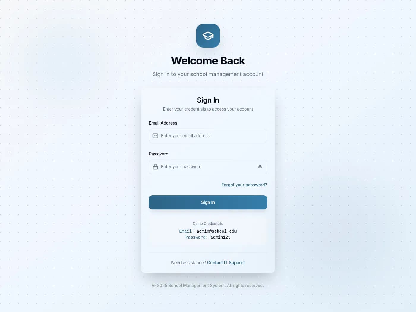 Modern School Management Login UI
